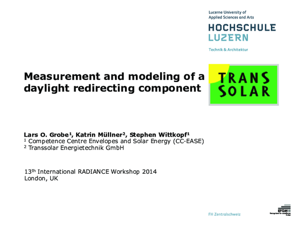 (PDF) Measurement and Modeling of a Daylight Redirecting Component
