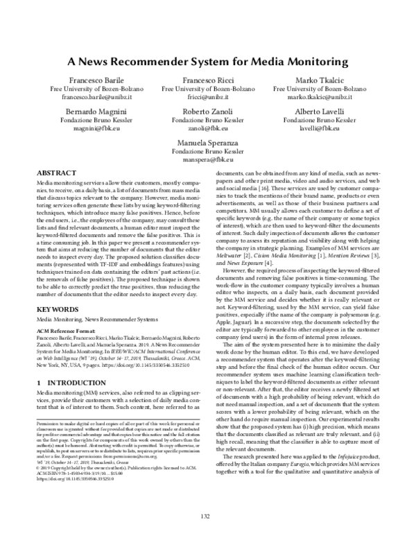 (PDF) A News Recommender System for Media Monitoring