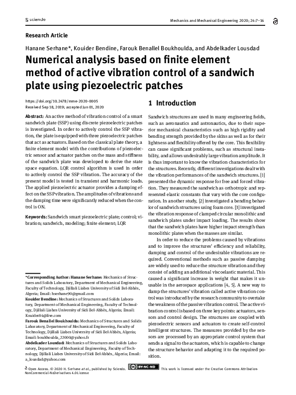 Numerical Analysis Based On Finite Element Method Of Active Vibration