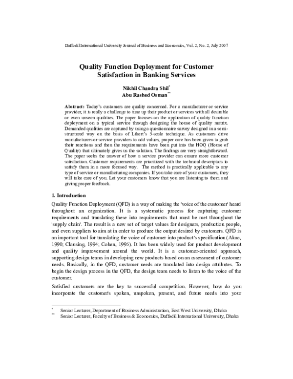 (PDF) Quality Function Deployment for Customer Satisfaction in Banking Services