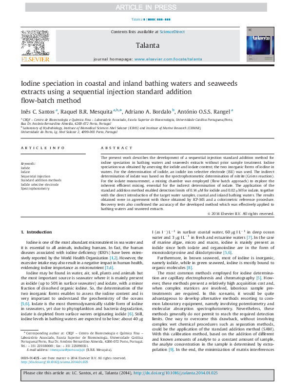 Pdf Iodine Speciation In Coastal And Inland Waters