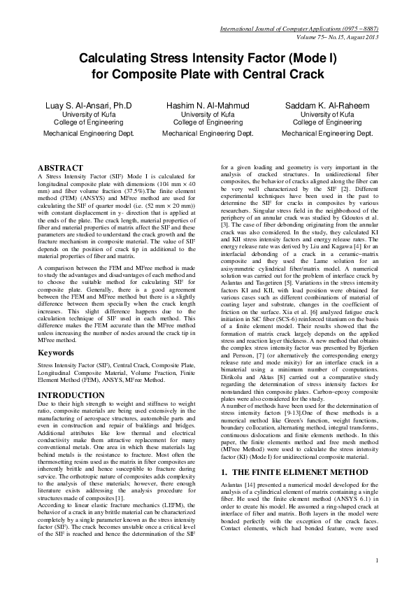 (PDF) Calculating Stress Intensity Factor (Mode I) for Plate with ...
