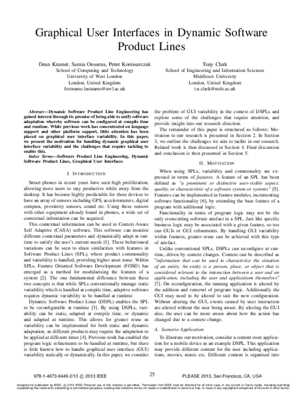 (PDF) Graphical user interfaces in dynamic software product lines