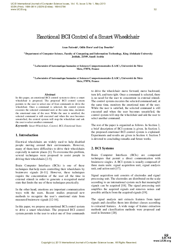 (PDF) Emotional BCI control of a smart wheelchair