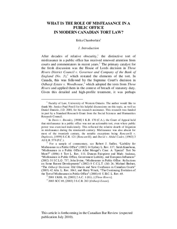 (PDF) What is the Role of Misfeasance in a Public Office in Modern ...