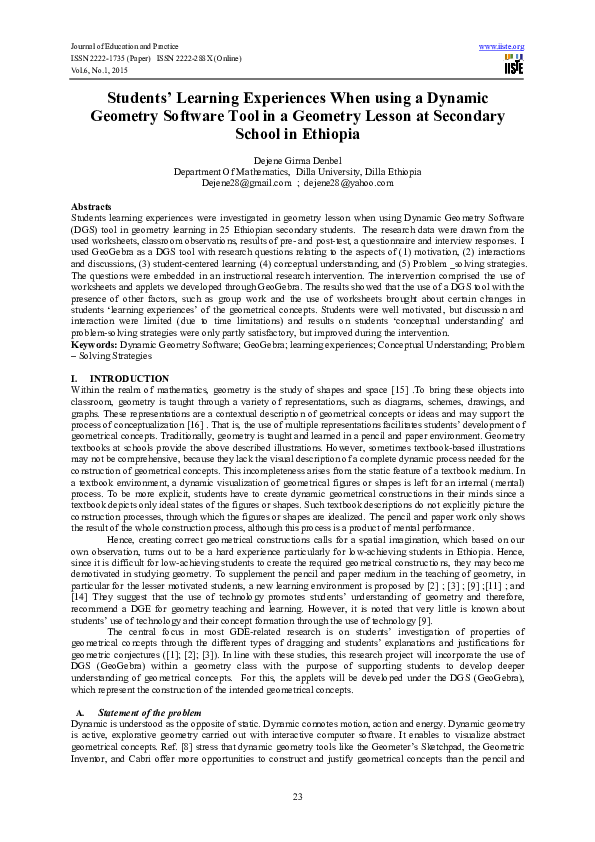 (PDF) Students' Learning Experiences When using a Dynamic Geometry ...