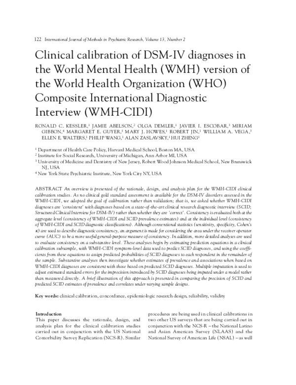 (PDF) Clinical calibration of DSM-IV diagnoses in the World Mental ...
