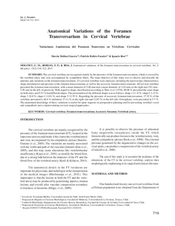 (PDF) Anatomical Variations of the Foramen Transversarium in Cervical ...