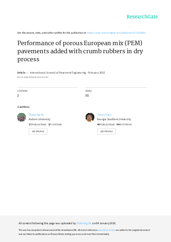 (PDF) Performance of porous European mix (PEM) pavements added with ...