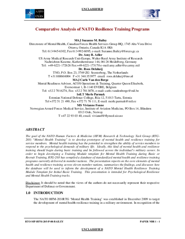 (PDF) Comparative Analysis of NATO Resilience Training Programs