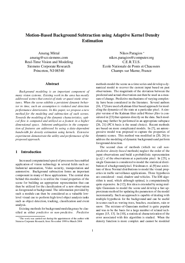 (PDF) Motion-based background subtraction using adaptive kernel density estimation