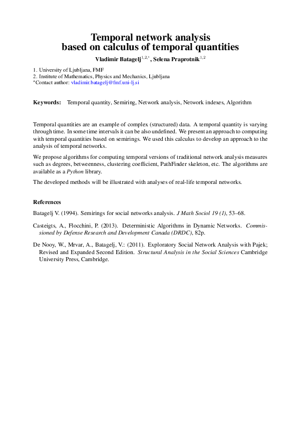 (PDF) Temporal network analysis based on calculus of temporal quantities