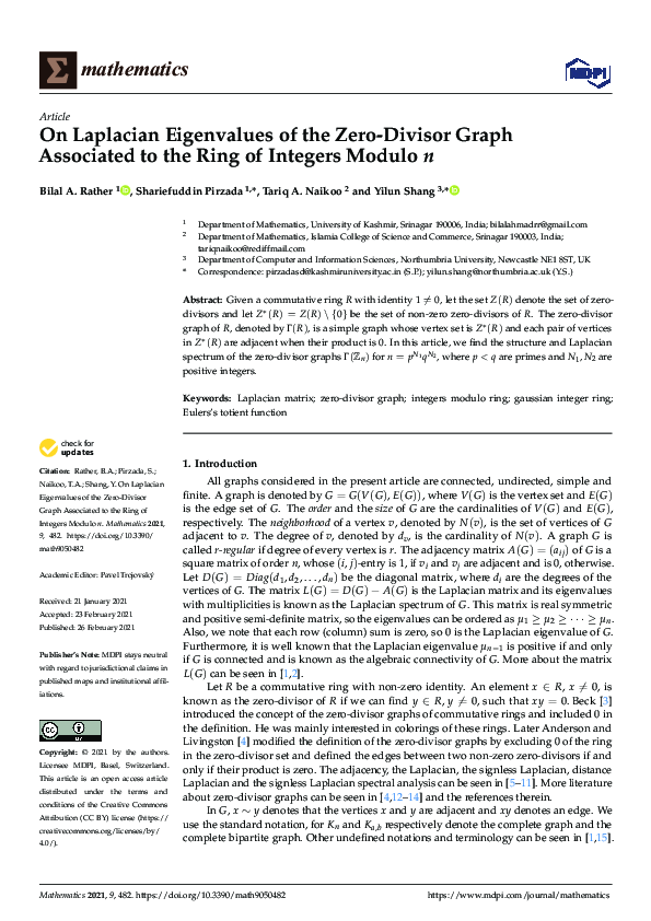(PDF) On Laplacian Eigenvalues of the Zero-Divisor Graph Associated to ...