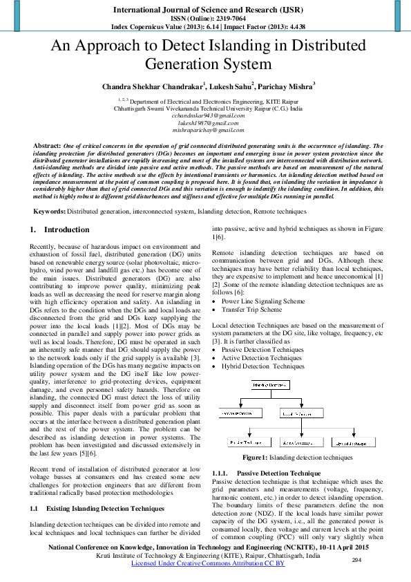 (PDF) An Approach to Detect Islanding in Distributed Generation System