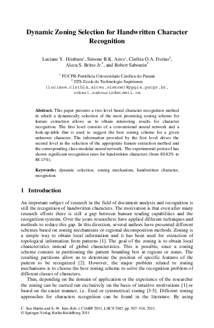 Pdf Dynamic Zoning Selection For Handwritten Character Recognition
