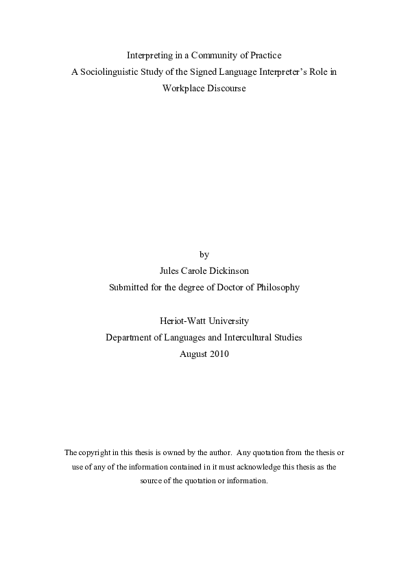 (PDF) Interpreting in a community of practice : a sociolinguistic study of the signed language ...