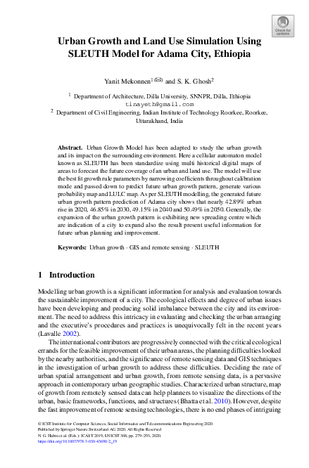 Pdf Urban Growth And Land Use Simulation Using Sleuth Model For Adama