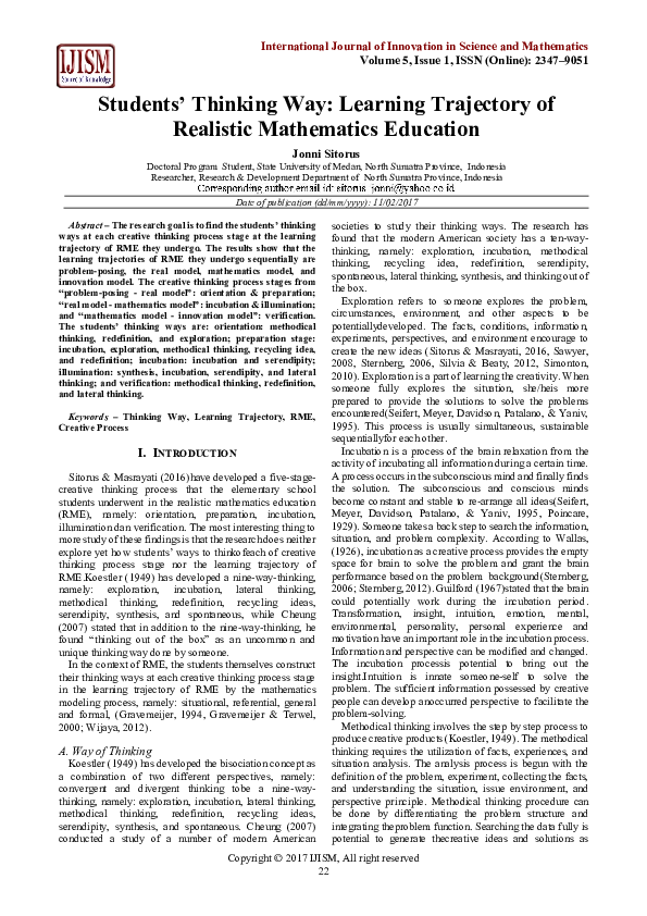 (PDF) Students’ Thinking Way: Learning Trajectory of Realistic ...