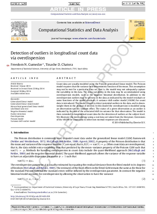 Pdf Detection Of Outliers In Longitudinal Count Data Via Overdispersion