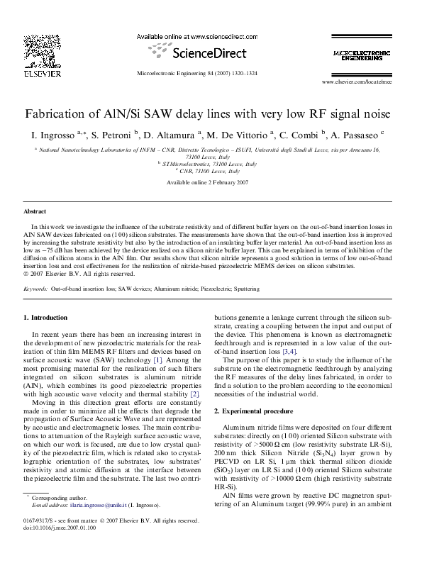 (PDF) Fabrication of AlN/Si SAW delay lines with very low RF signal noise