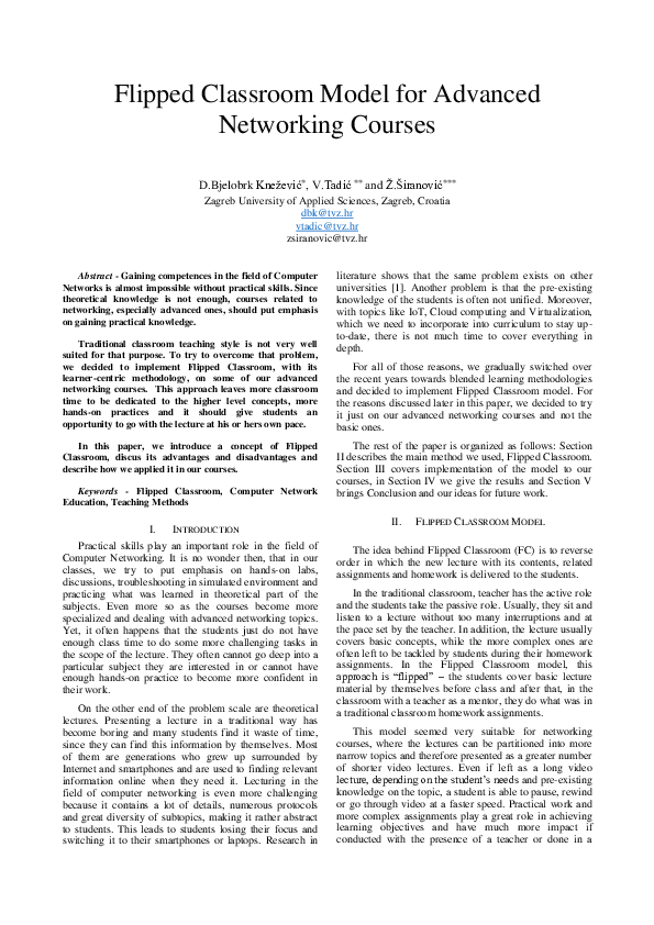 (PDF) Flipped Classroom Model for Advanced Networking Courses