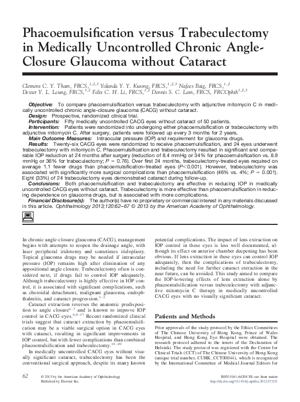 (PDF) Phacoemulsification versus Trabeculectomy in Medically ...
