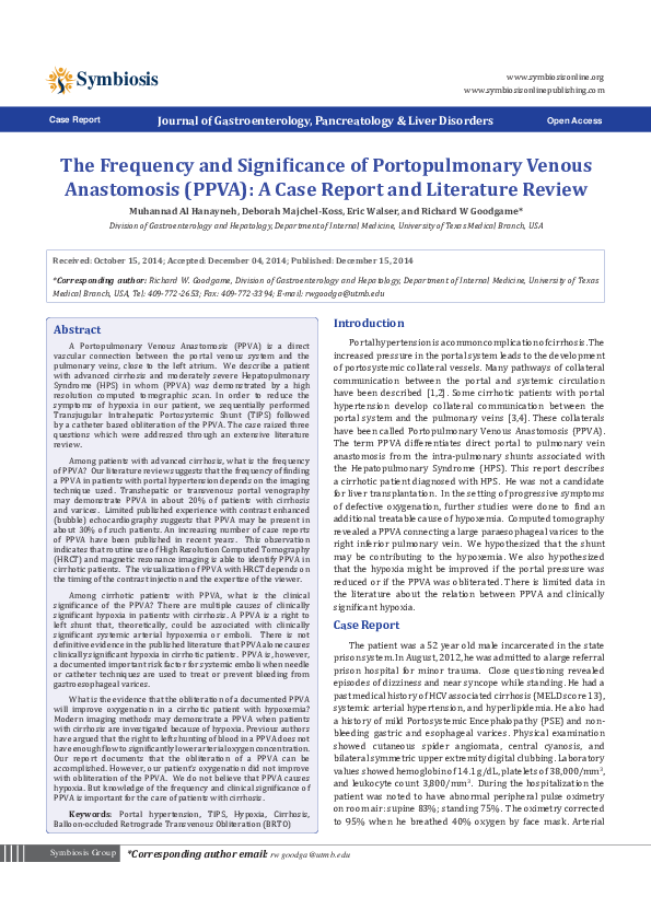 (PDF) The Frequency and Significance of Portopulmonary Venous ...