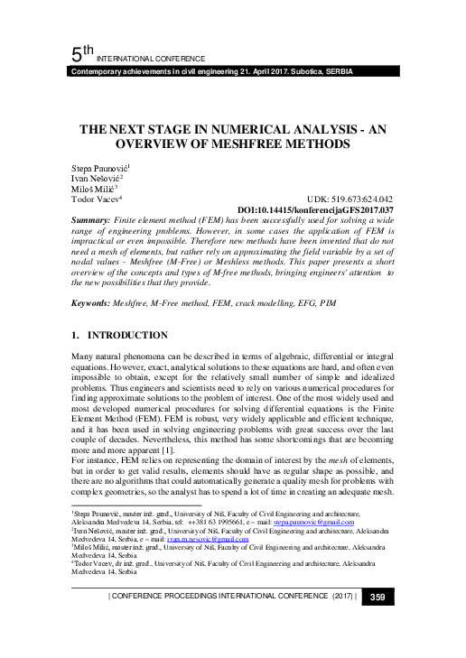 (PDF) The Next Stage in Numerical Analysis-An Overview of Meshfree Methods