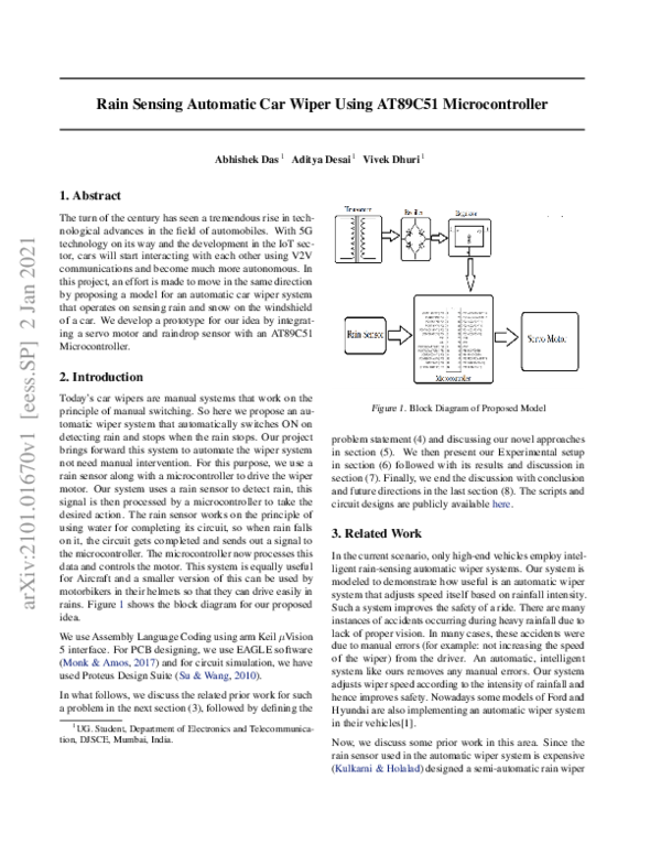 (PDF) Rain Sensing Automatic Car Wiper Using AT89C51 Microcontroller
