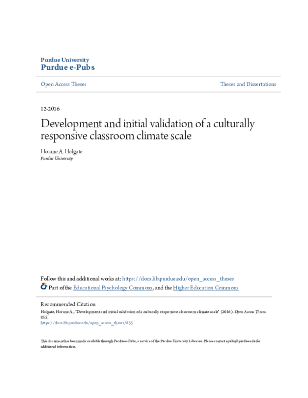 (PDF) Development and initial validation of a culturally responsive ...