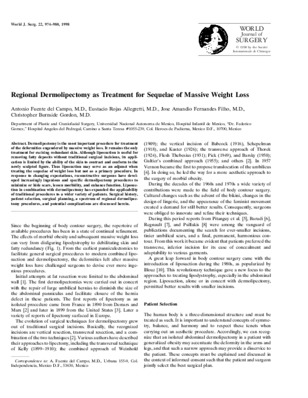 (PDF) Regional Dermolipectomy as Treatment for Sequelae of Massive ...