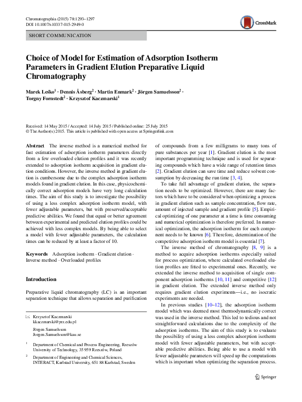 (PDF) Choice of Model for Estimation of Adsorption Isotherm Parameters ...