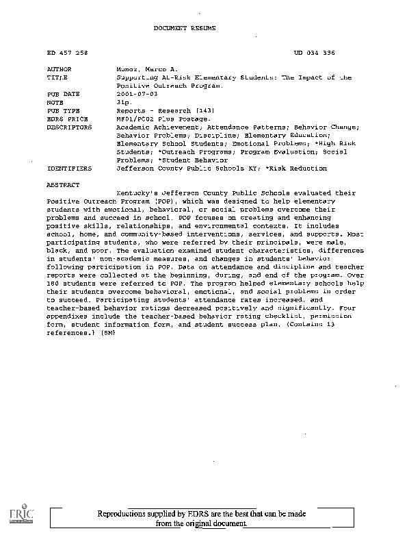 (PDF) Supporting At-Risk Elementary Students: The Impact of the ...