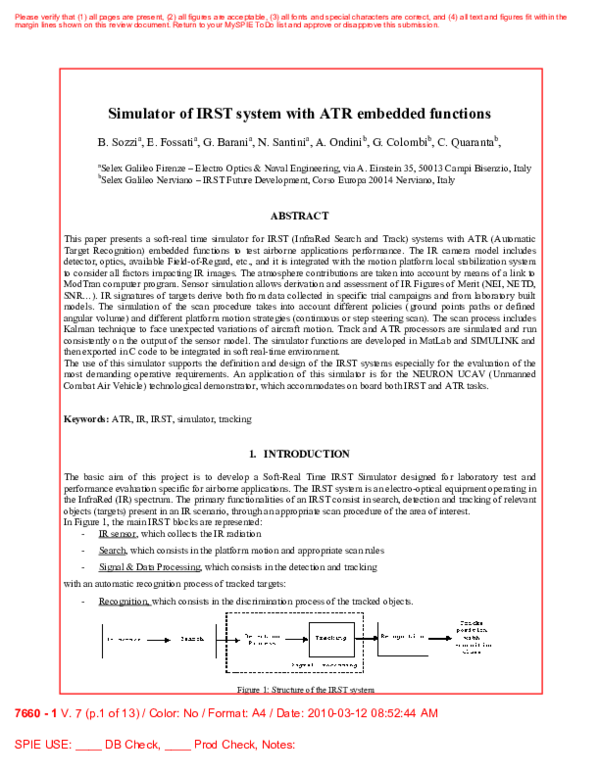 (PDF) Simulator of IRST system with ATR embedded functions