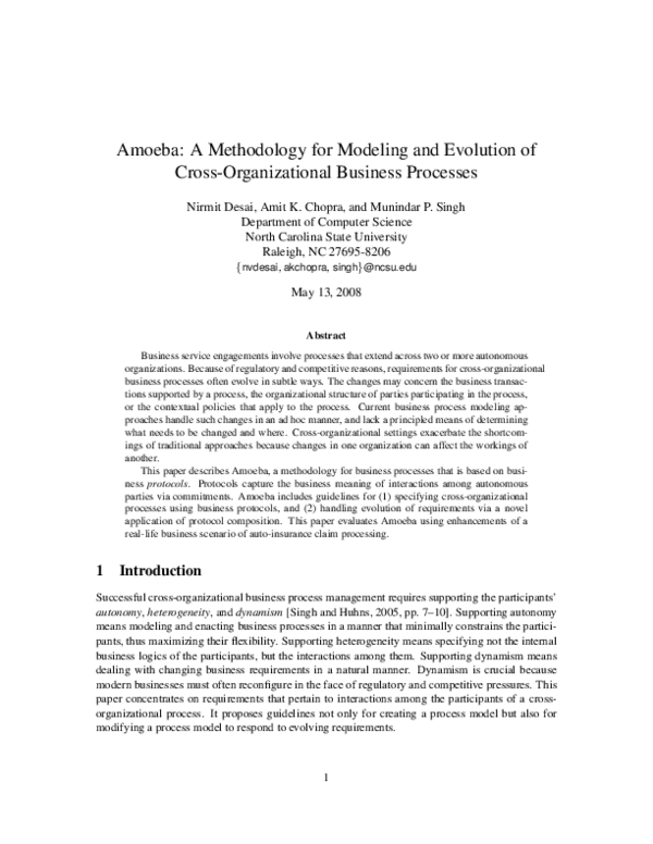 (PDF) Amoeba : A Methodology for Modeling and Evolution of Cross-Organizational Business Processes
