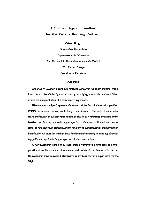 Pdf A Subpath Ejection Method For The Vehicle Routing Problem Cesar Rego