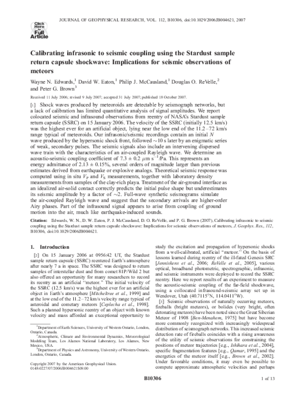 (PDF) Calibrating infrasonic to seismic coupling using the Stardust ...