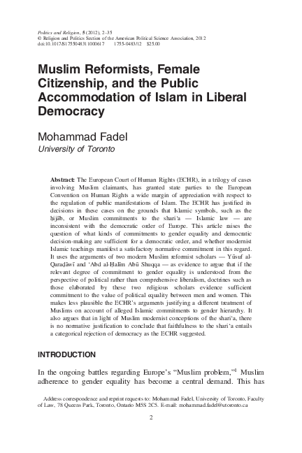 (PDF) Muslim Reformists, Female Citizenship and the Public ...