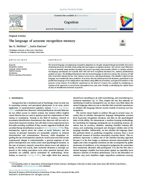(PDF) The language of accurate recognition memory