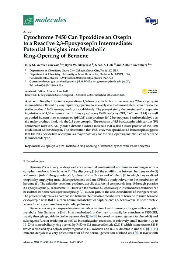 (PDF) Cytochrome P450 Can Epoxidize an Oxepin to a Reactive 2,3 ...