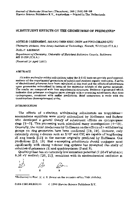 (PDF) Substituent effects on the geometries of prismanes