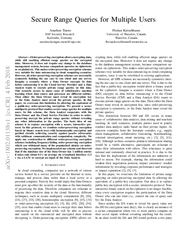 (PDF) Secure Range Queries for Multiple Users