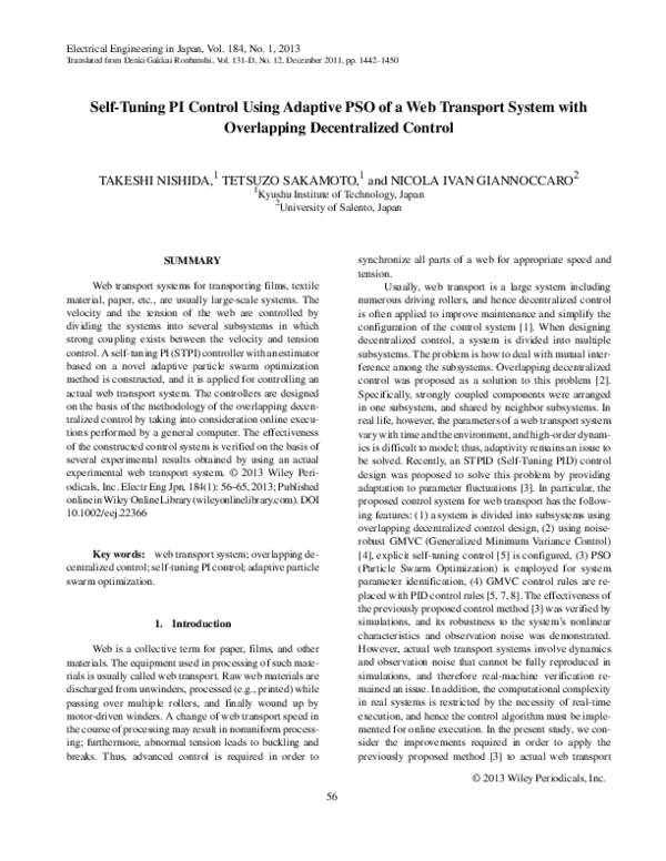 Pdf Self Tuning Pi Control Using Adaptive Pso Of A Web Transport
