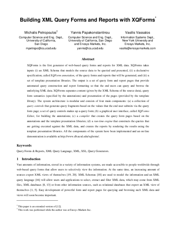 (PDF) Building XML Query Forms and Reports With XQForms* 1