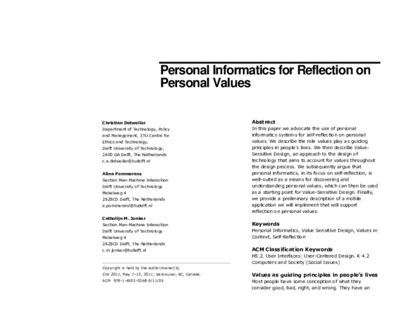 (PDF) Personal Informatics for Reflection on Personal Values