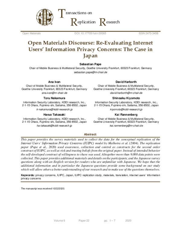 (PDF) Revisiting Privacy in Japan: IUIPC Model Study