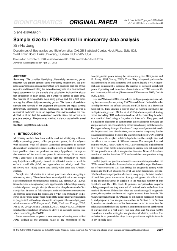 (PDF) Sample size for FDR-control in microarray data analysis