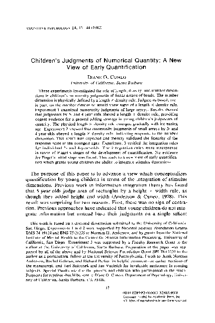 (PDF) Children's judgments of numerical quantity: A new view of early ...
