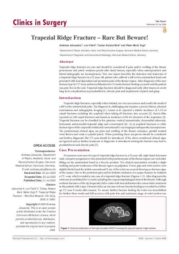 (PDF) Trapezial Ridge Fracture – Rare But Beware! | Andreas Jokuszies ...