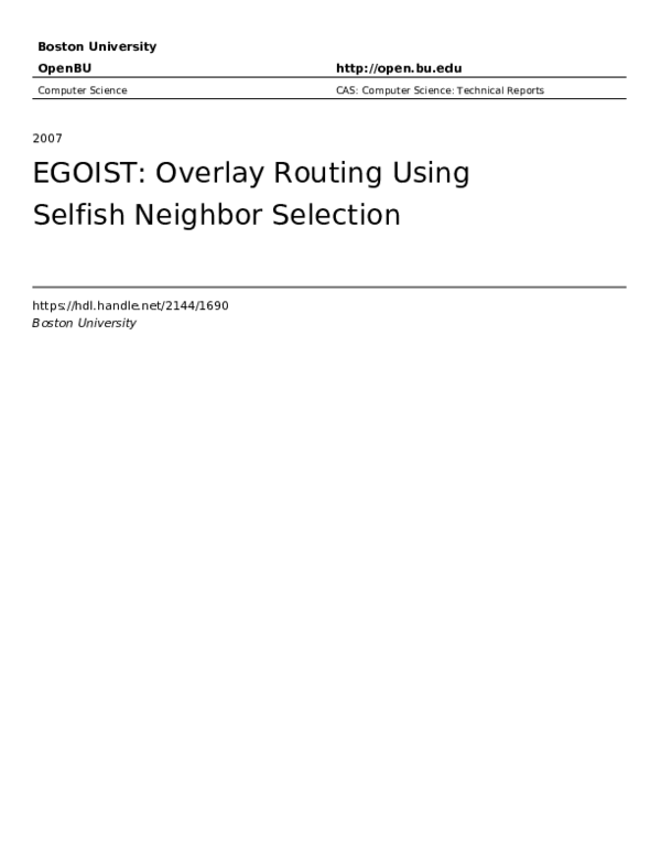 (PDF) EGOIST: Overlay routing using selfish neighbor selection | Georgios Smaragdakis - Academia.edu